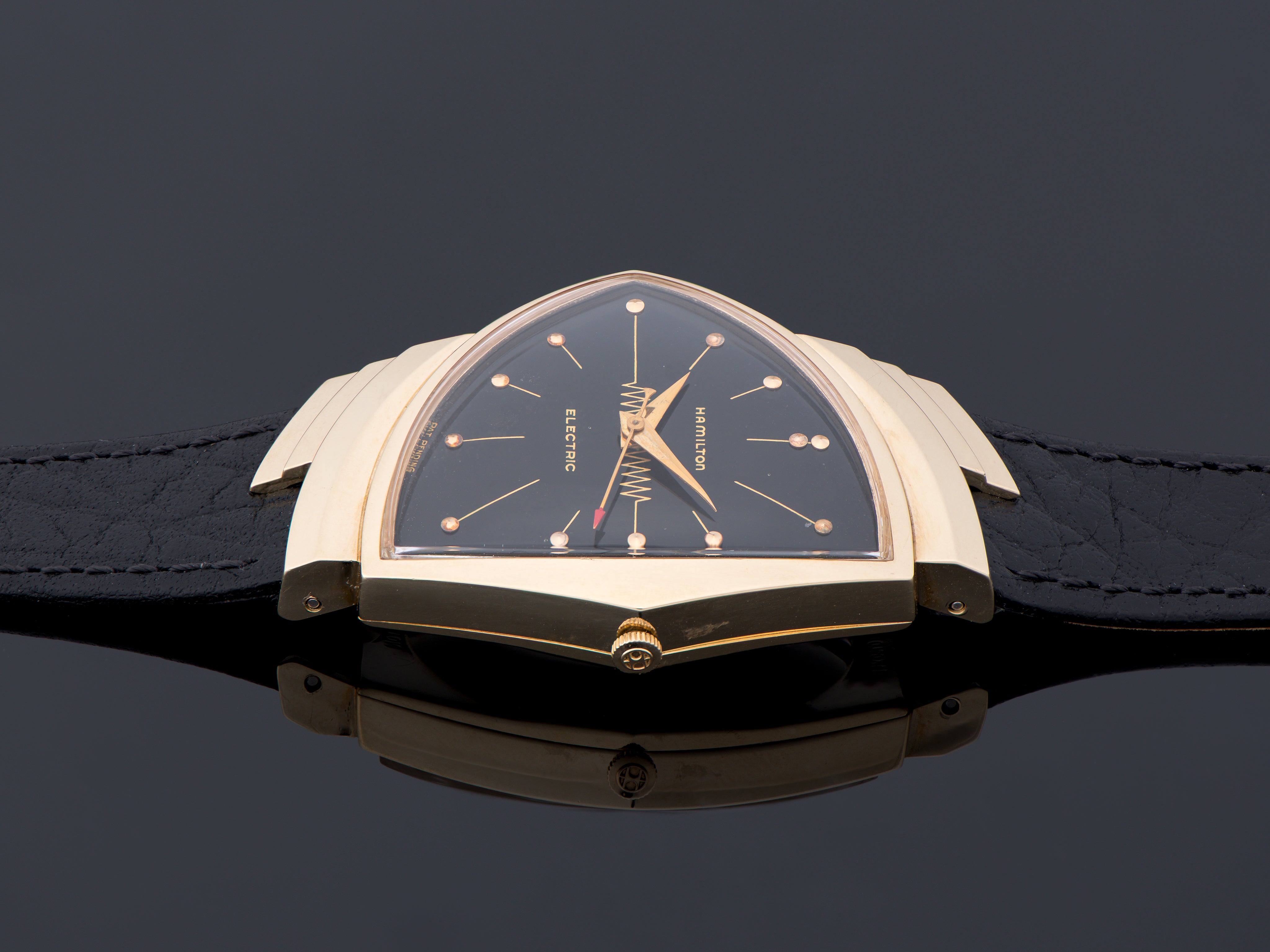 Hamilton Electric Ventura 14K Gold Watch Original Finish Black Dial