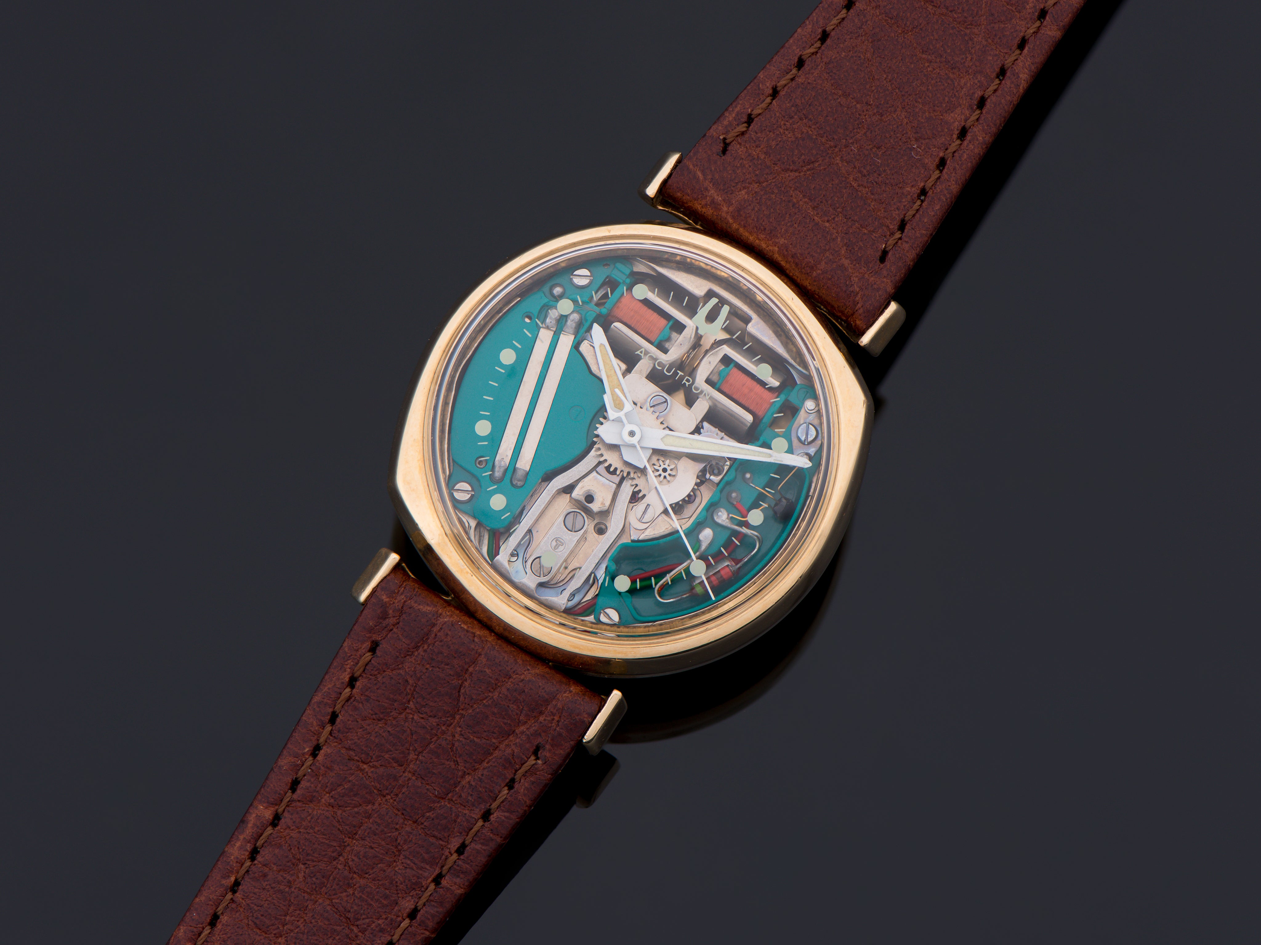 Bulova Accutron Asymmetric Floating Lugs Spaceview 14K Yellow Gold Wat