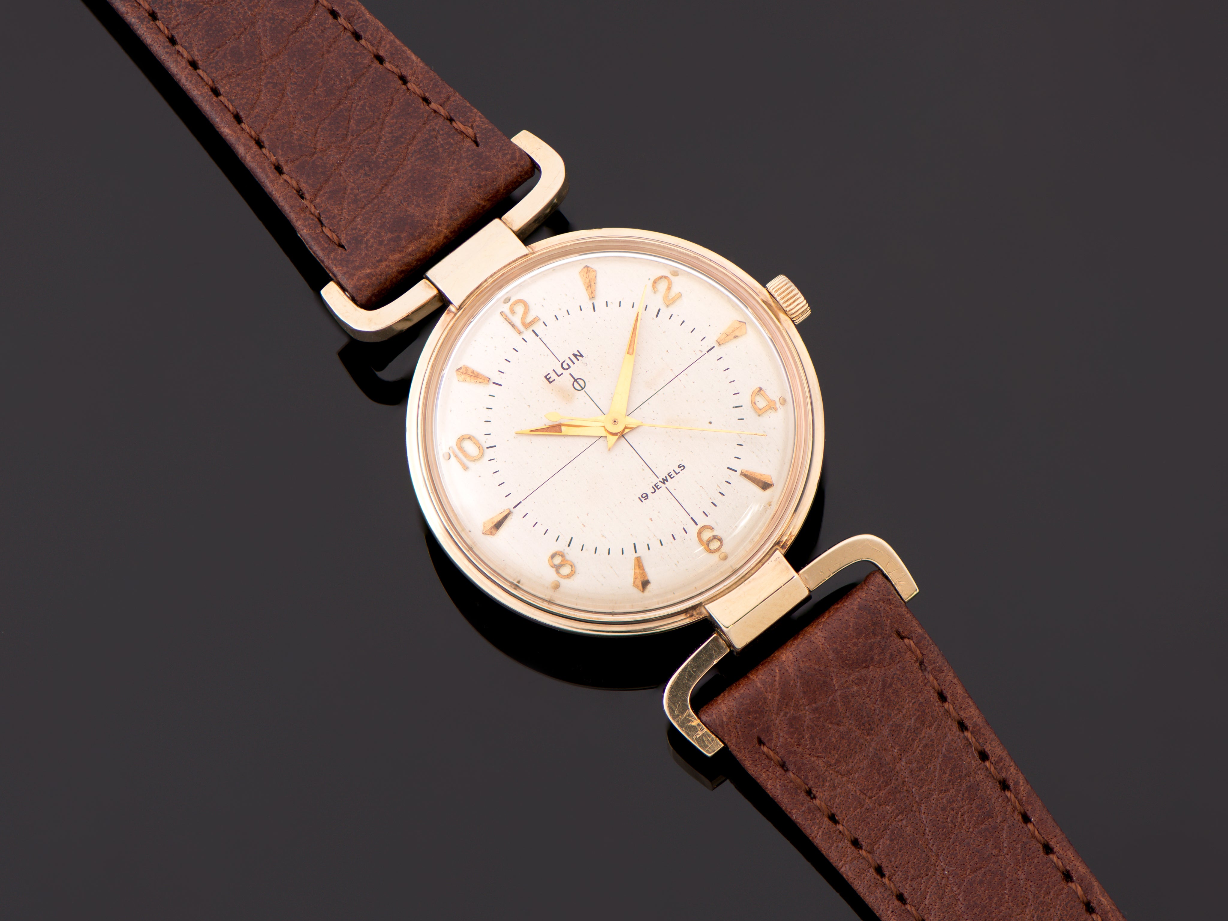 Elgin 10K Yellow Gold Polarus Watch Hinged Lug Drivers Circa 1960