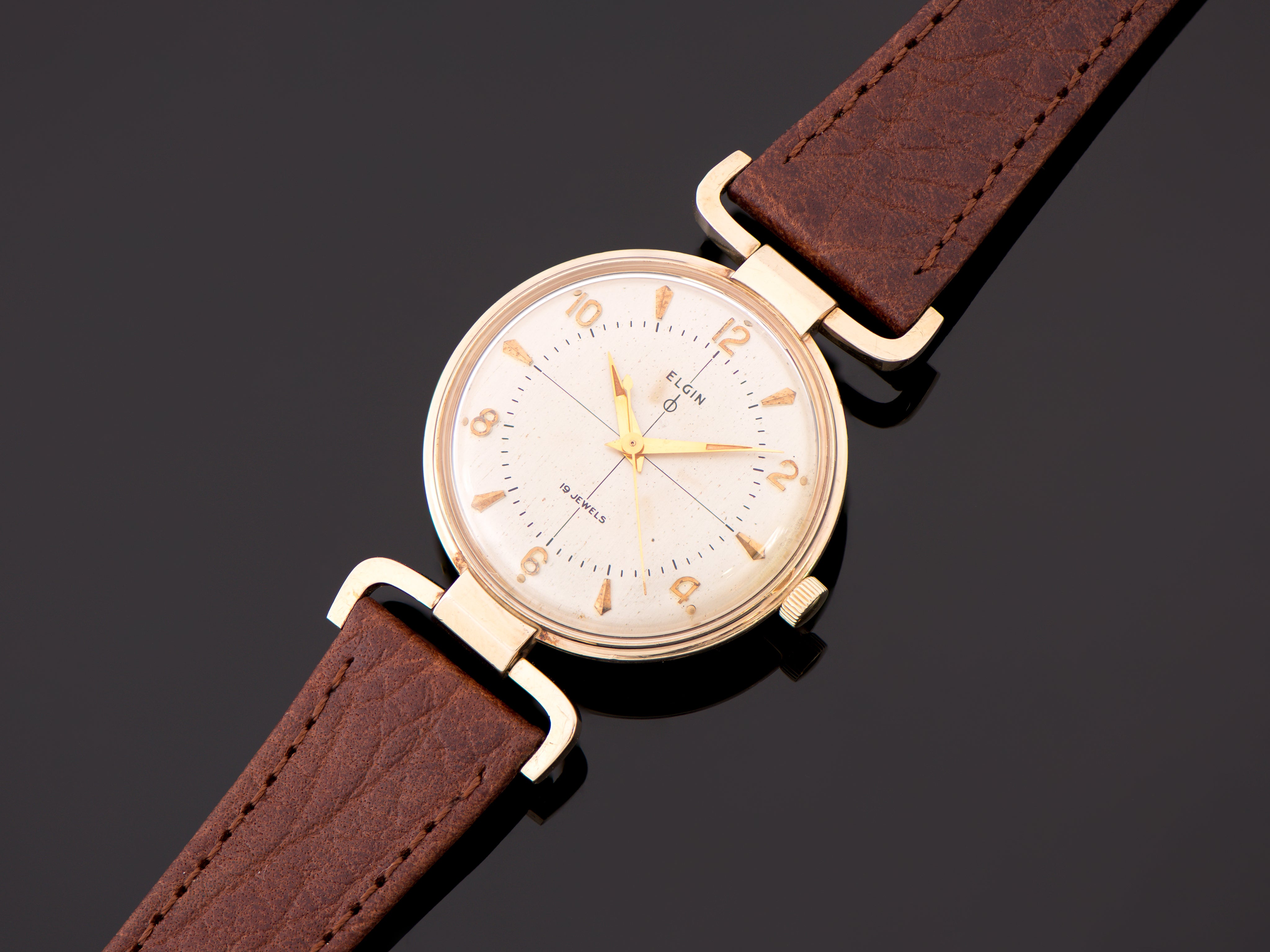 Elgin 10K Yellow Gold Polarus Watch Hinged Lug Drivers Circa 1960