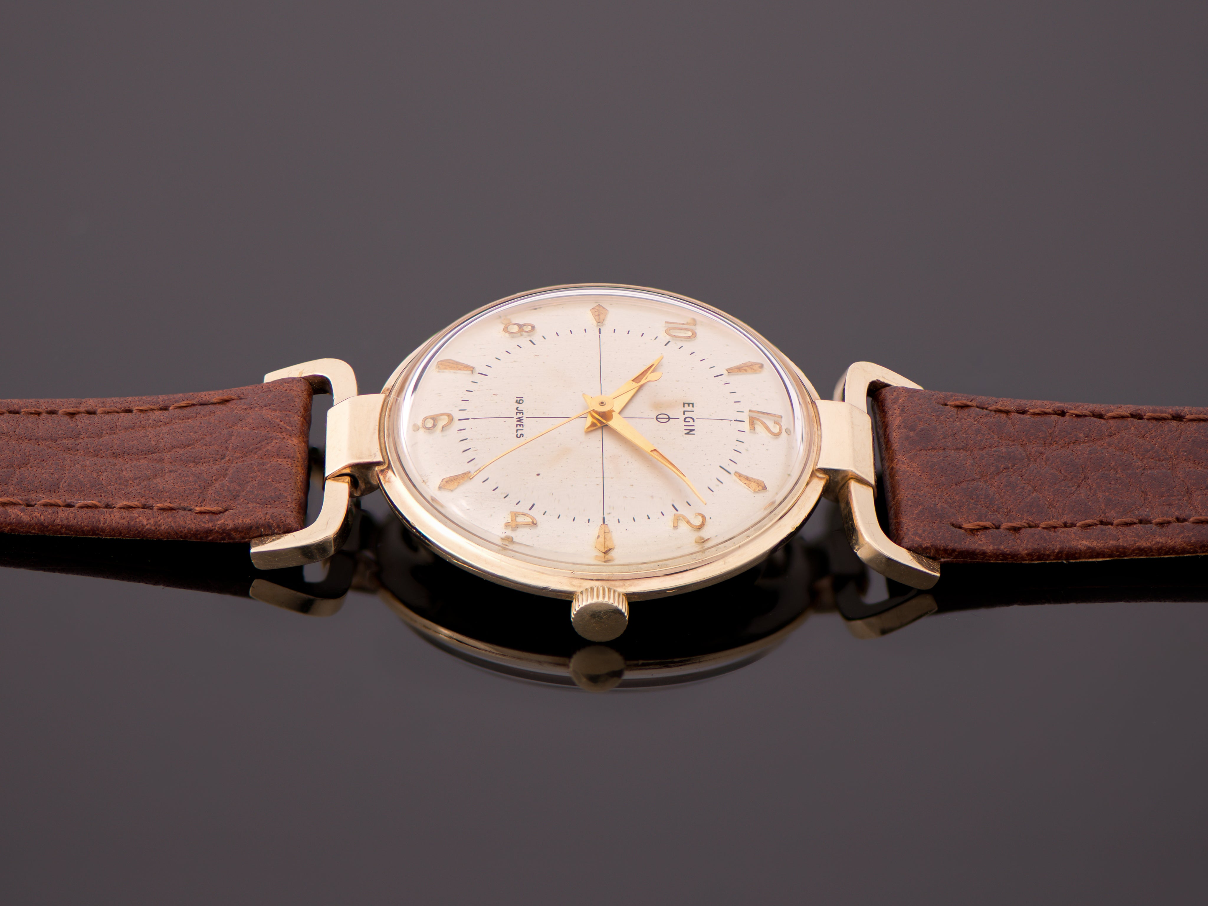 Elgin 10K Yellow Gold Polarus Watch Hinged Lug Drivers Circa 1960