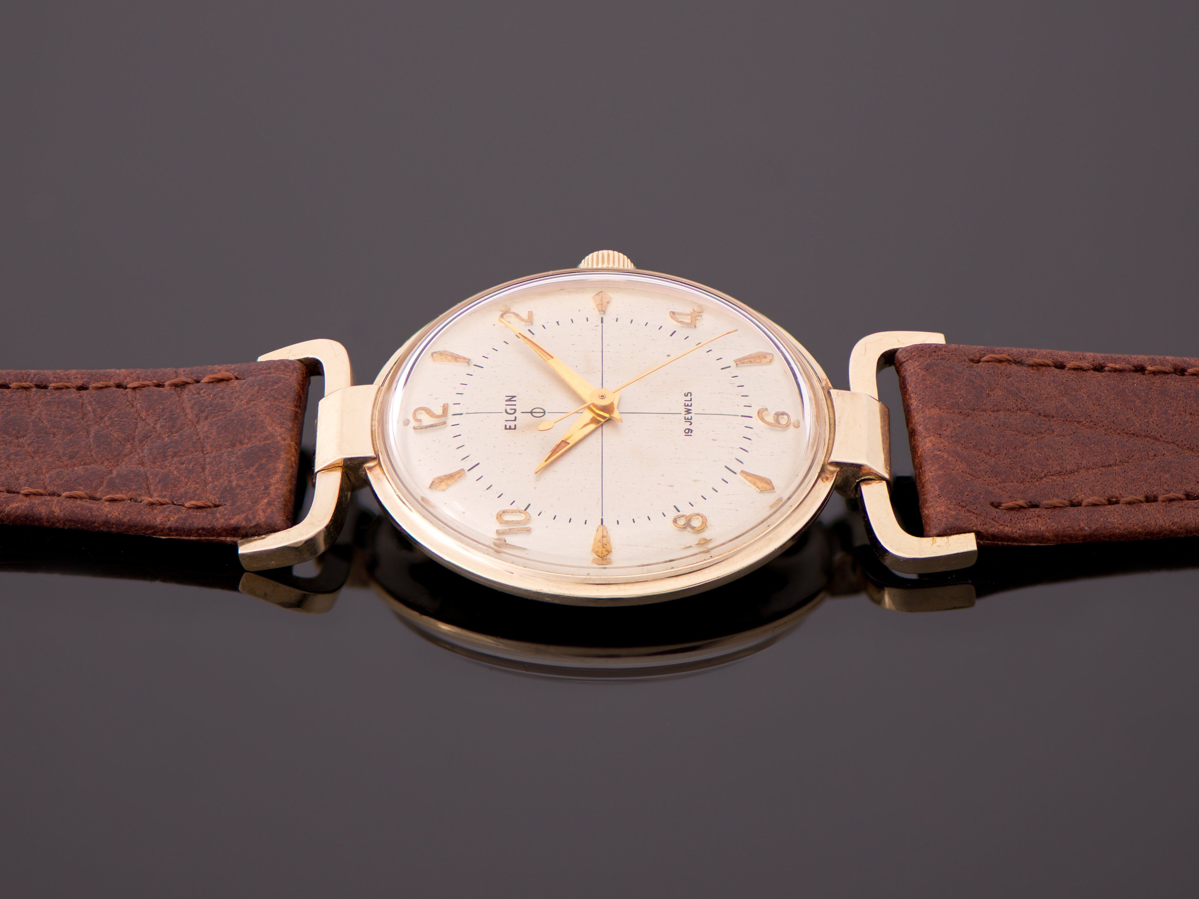 Elgin 10K Yellow Gold Polarus Watch Hinged Lug Drivers Circa 1960