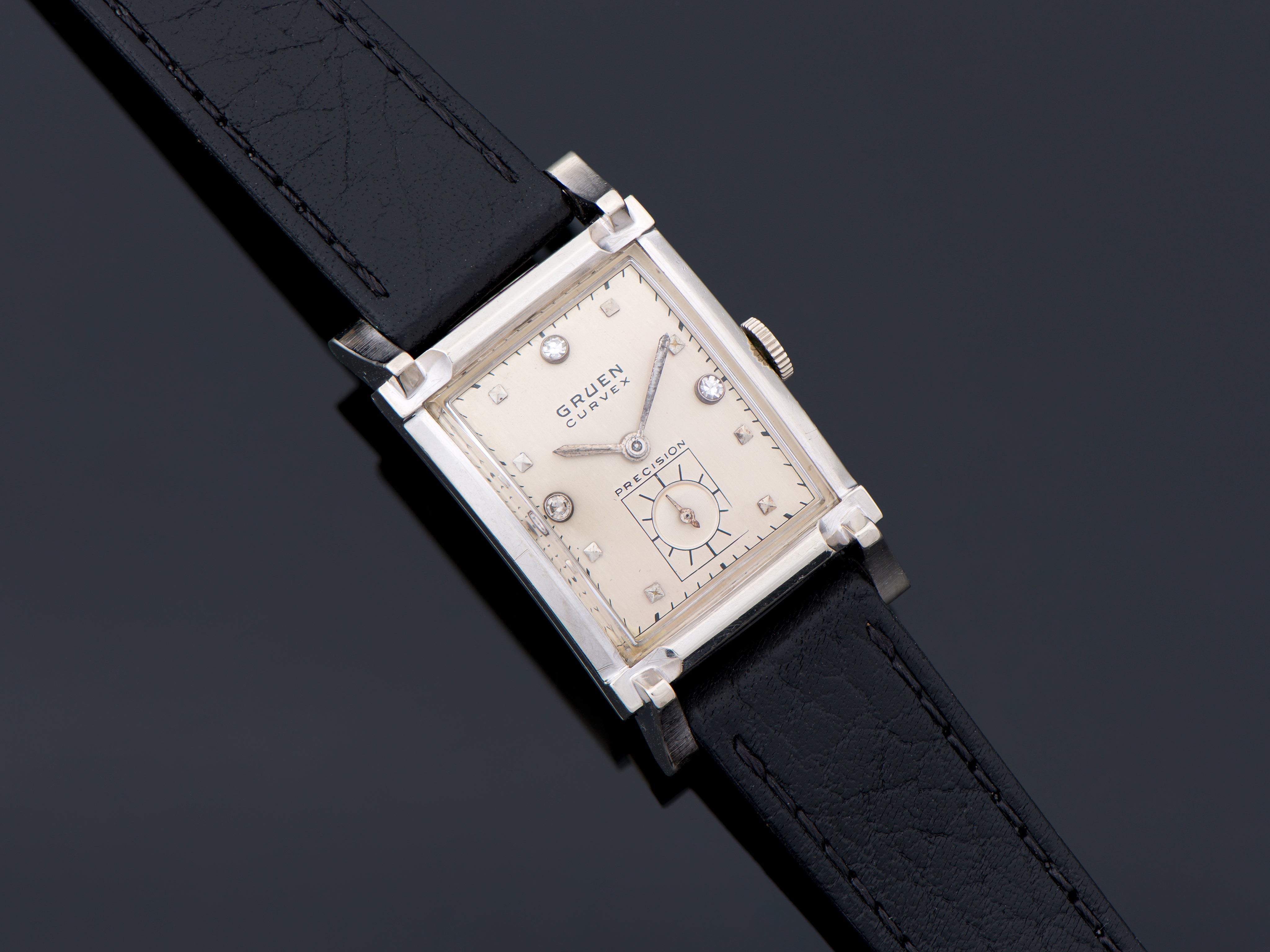 Gruen Curvex 14K White Gold Diamond Dial Watch