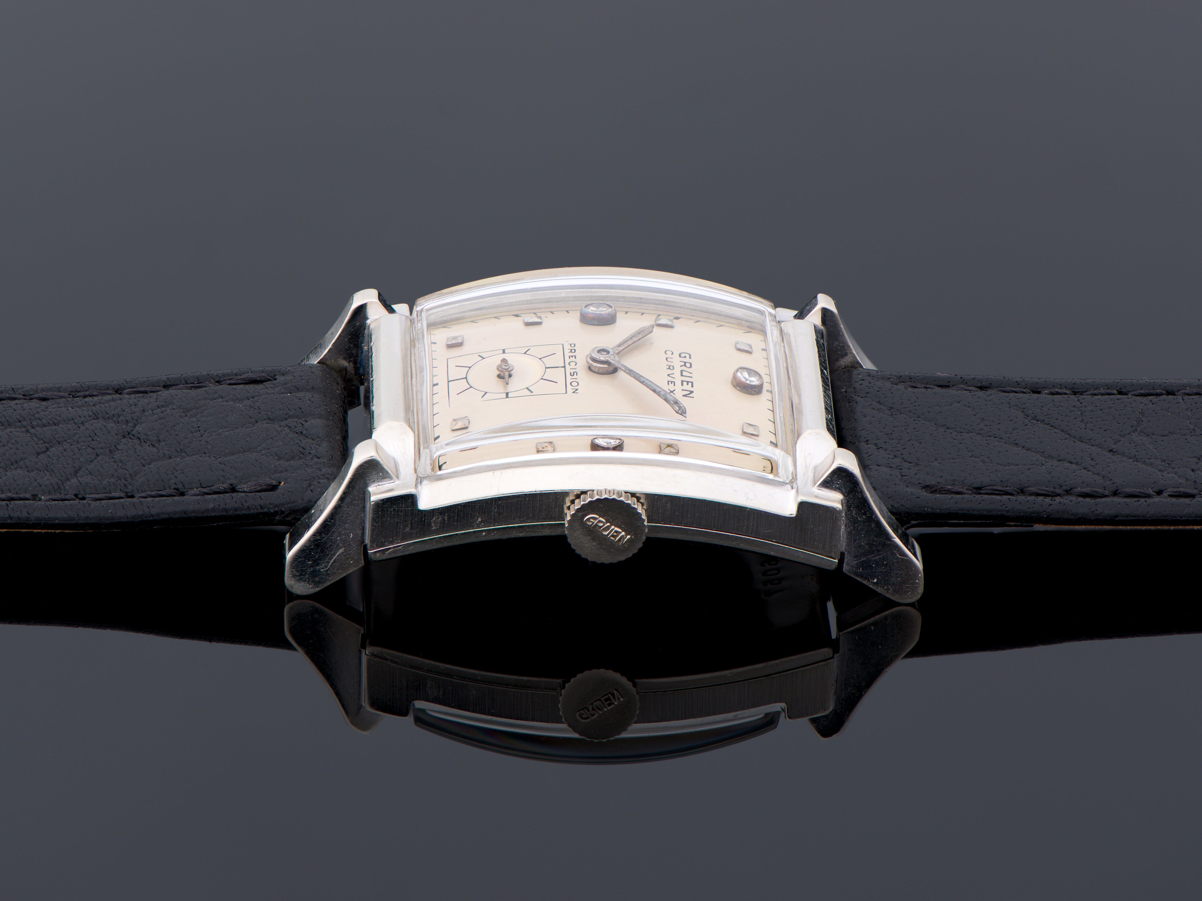 Gruen Curvex 14K White Gold Diamond Dial Watch