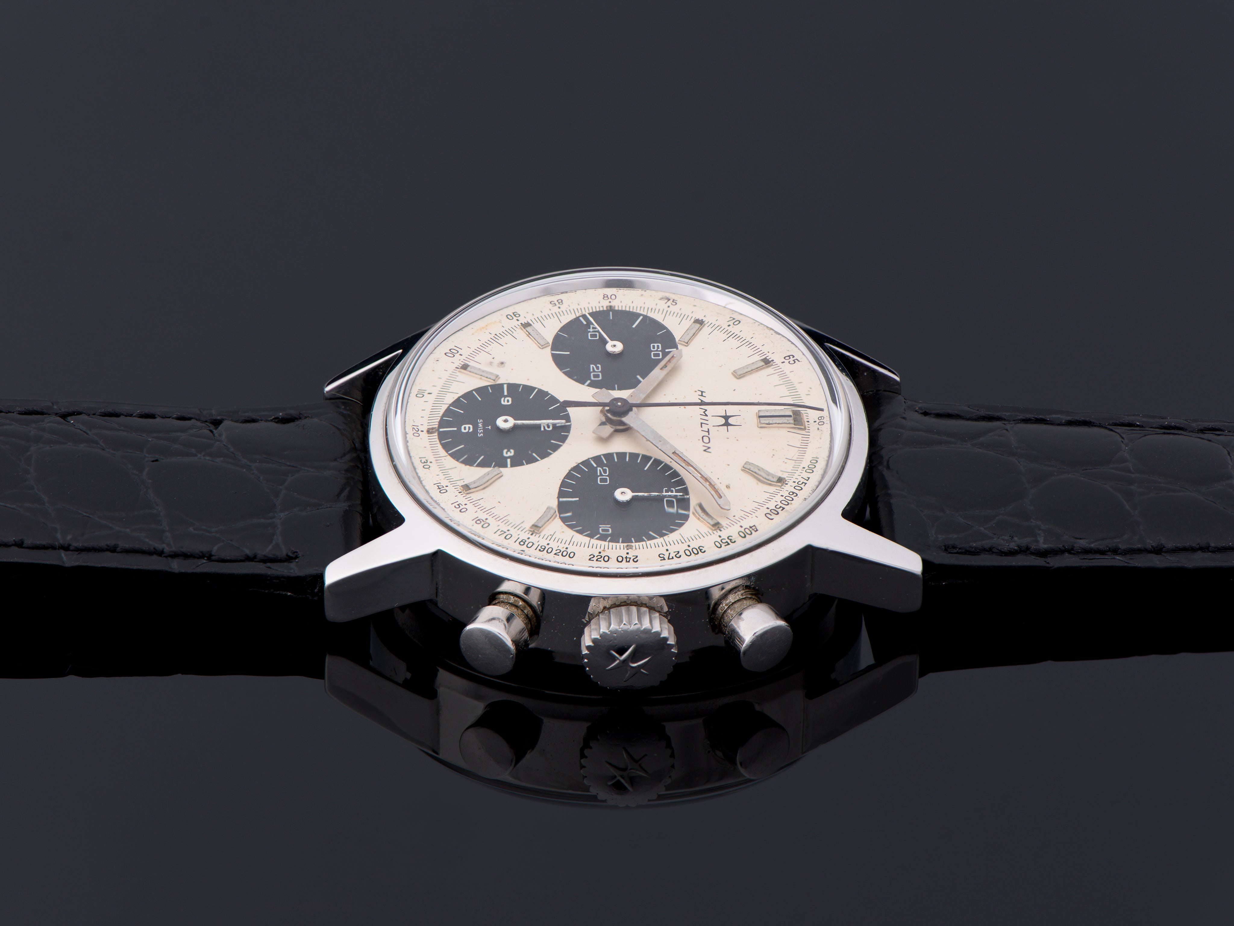 Hamilton 5001 Chronograph Panda Valjoux 7736 Triple Register Watch