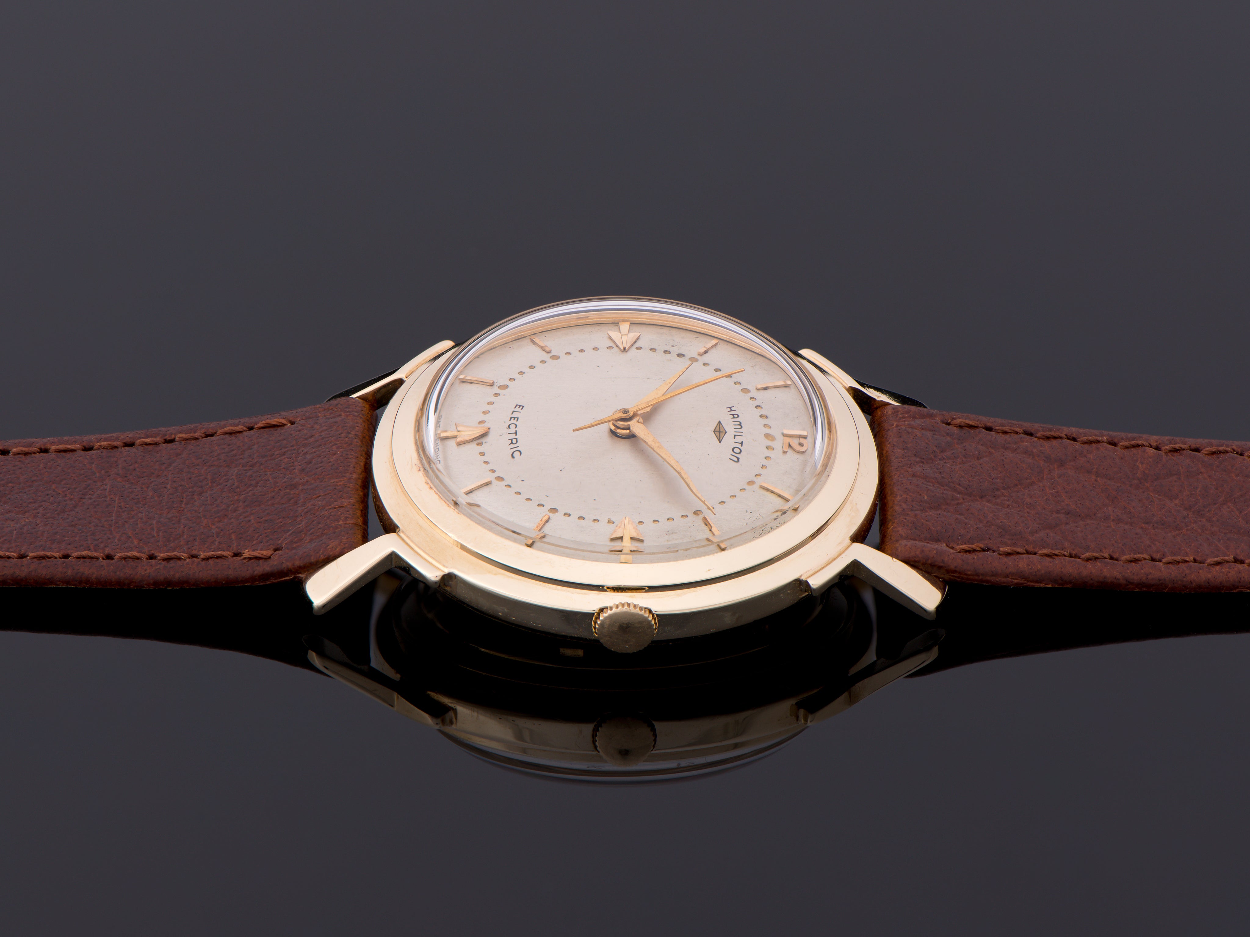 Hamilton Electric Van Horn Watch 14K Gold Original Finish Silver Dial