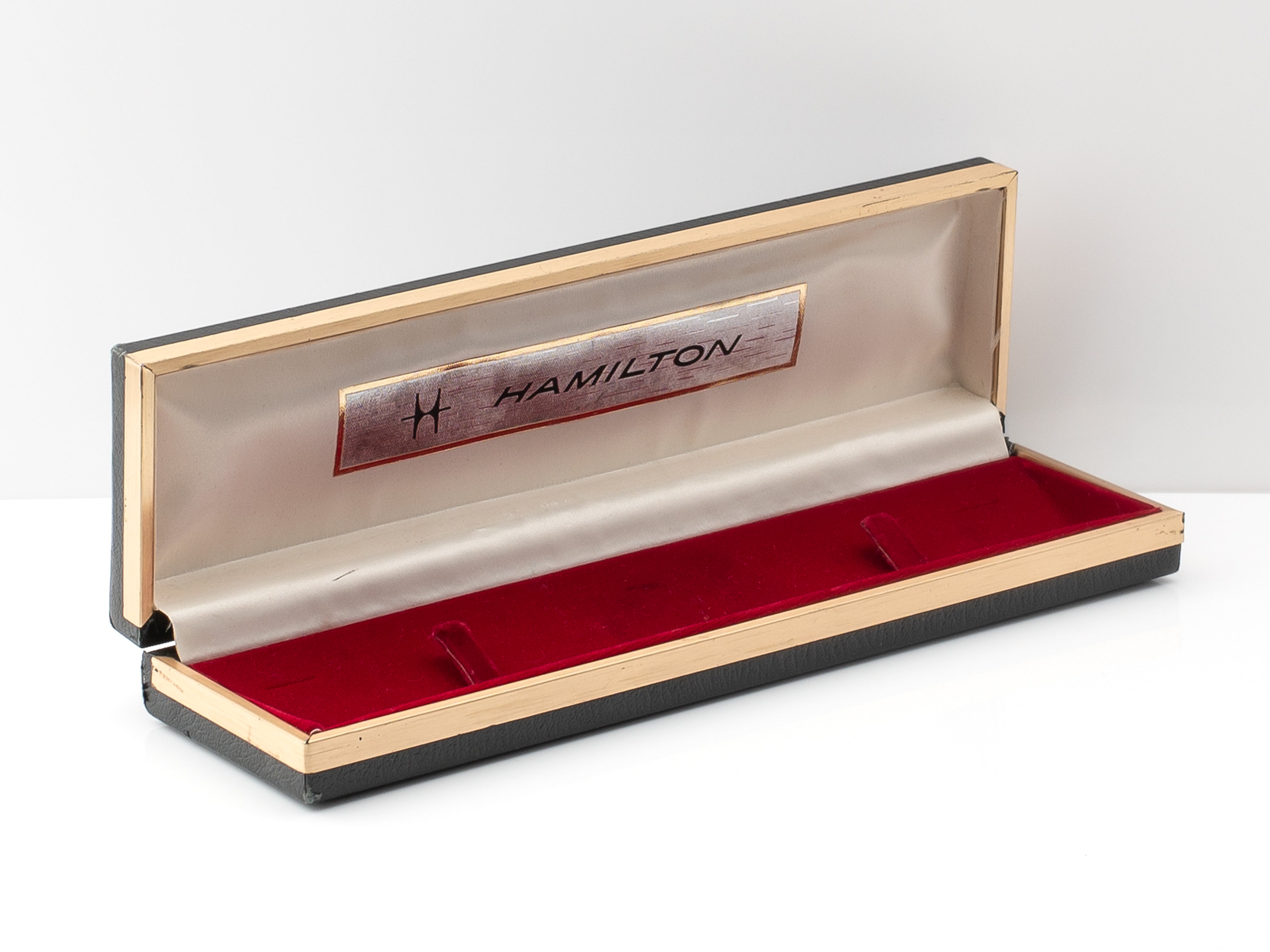 Hamilton Long Flat Padded Faux Leather Box Circa 1970s