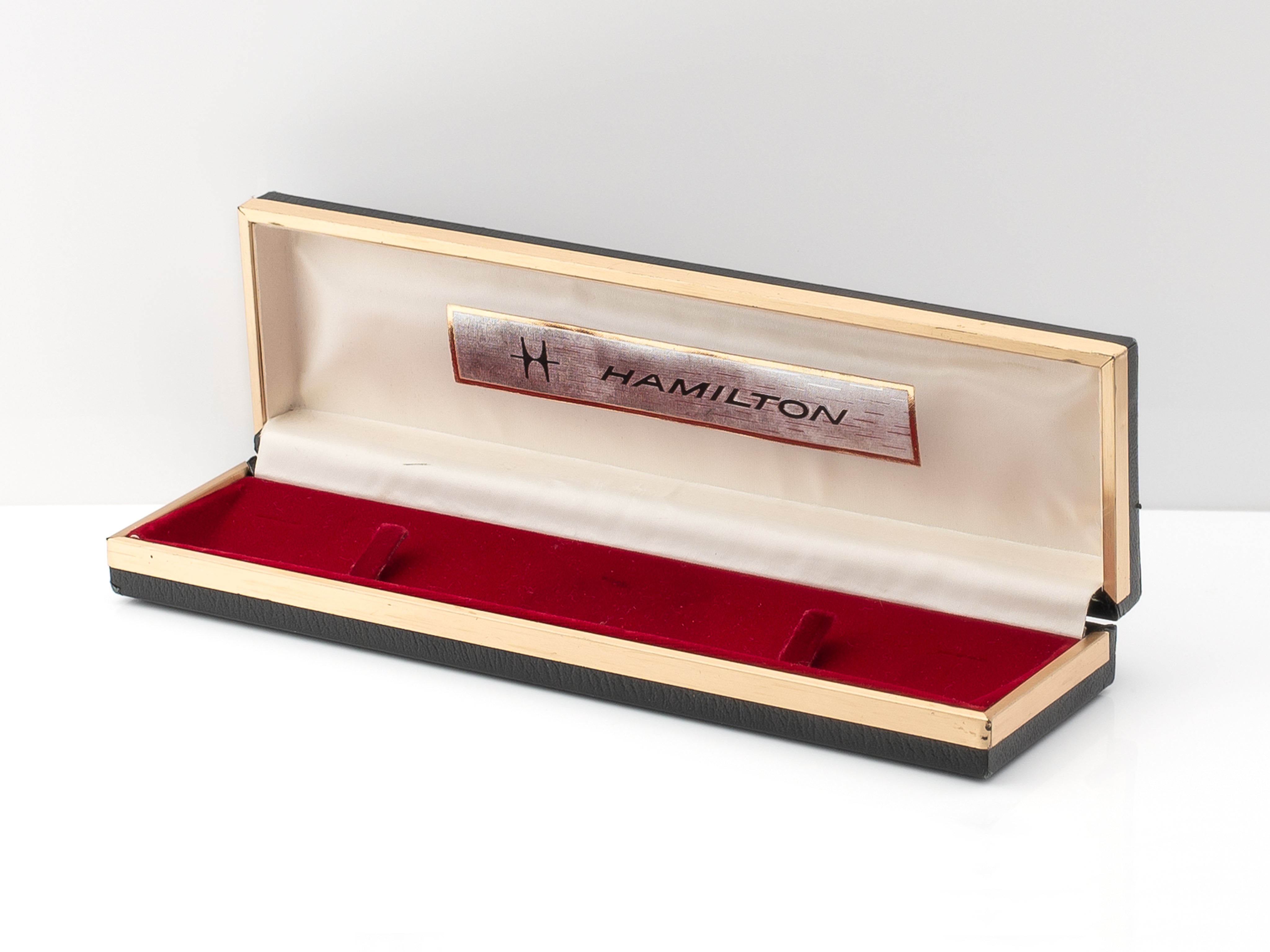 Hamilton Long Flat Padded Faux Leather Box Circa 1970s