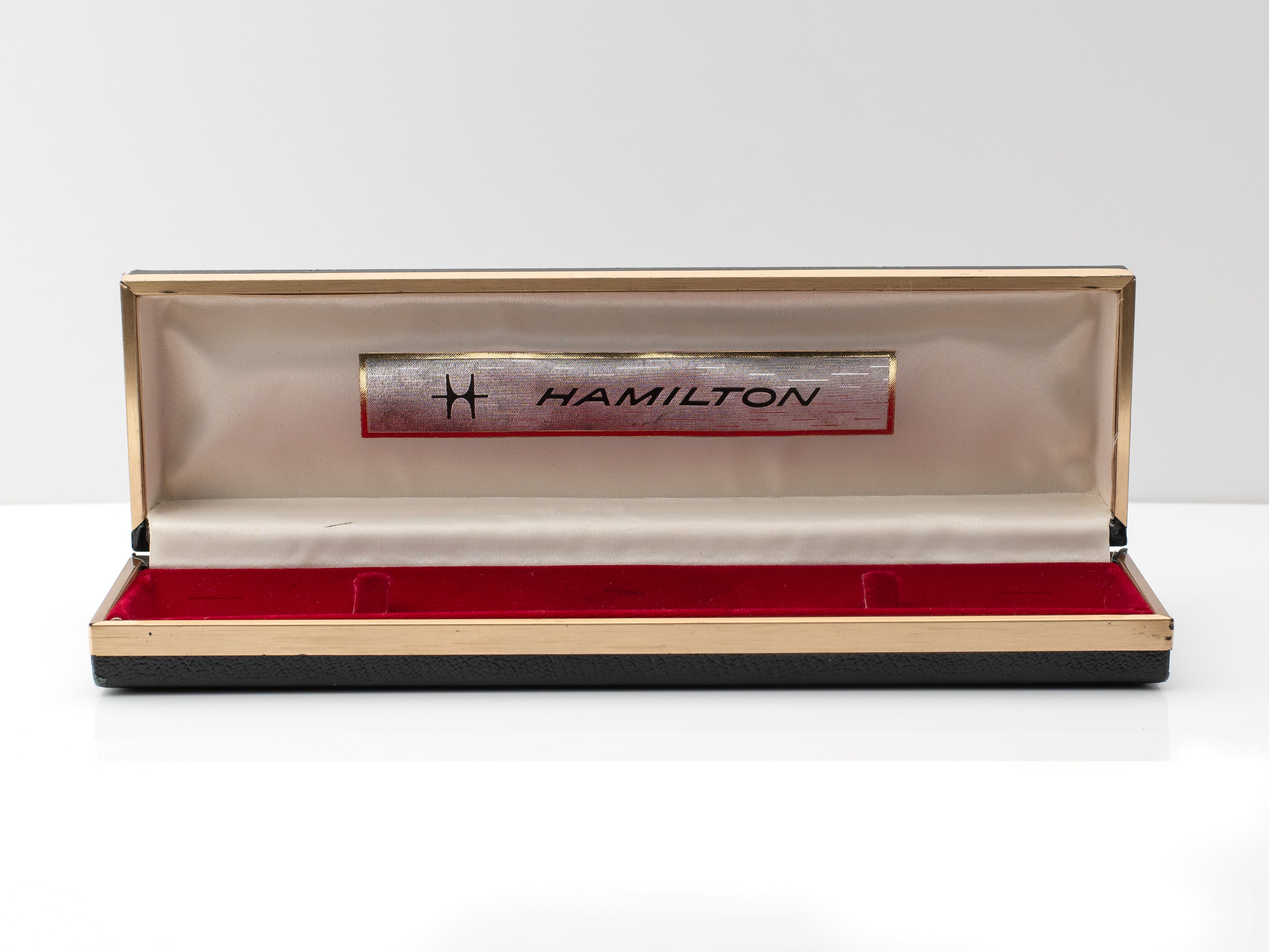 Hamilton Long Flat Padded Faux Leather Box Circa 1970s