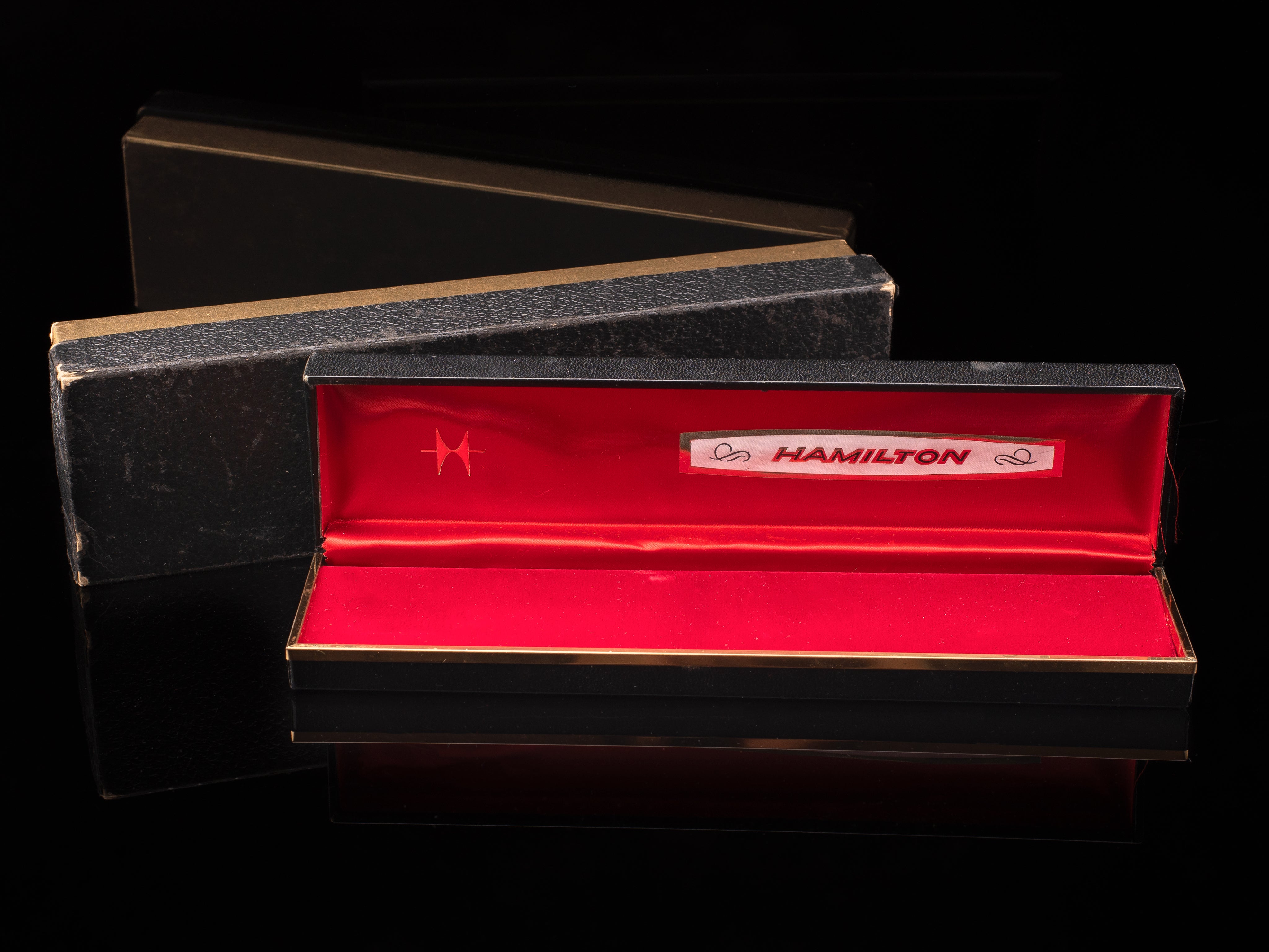 Hamilton Long Flat Padded Faux Leather Inner & Outer Box Circa 1970s
