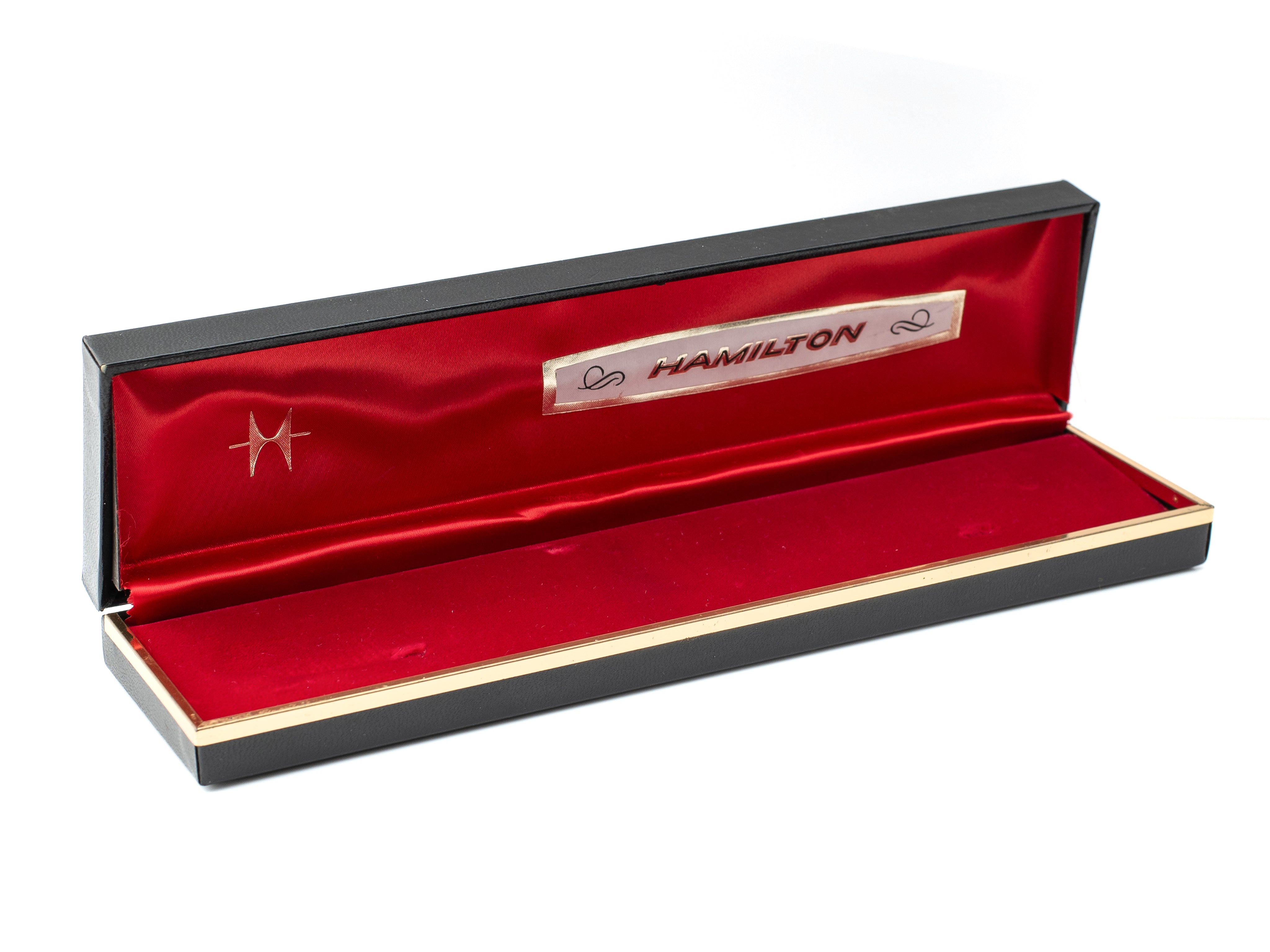 Hamilton Long Flat Padded Faux Leather Inner & Outer Box Circa 1970s
