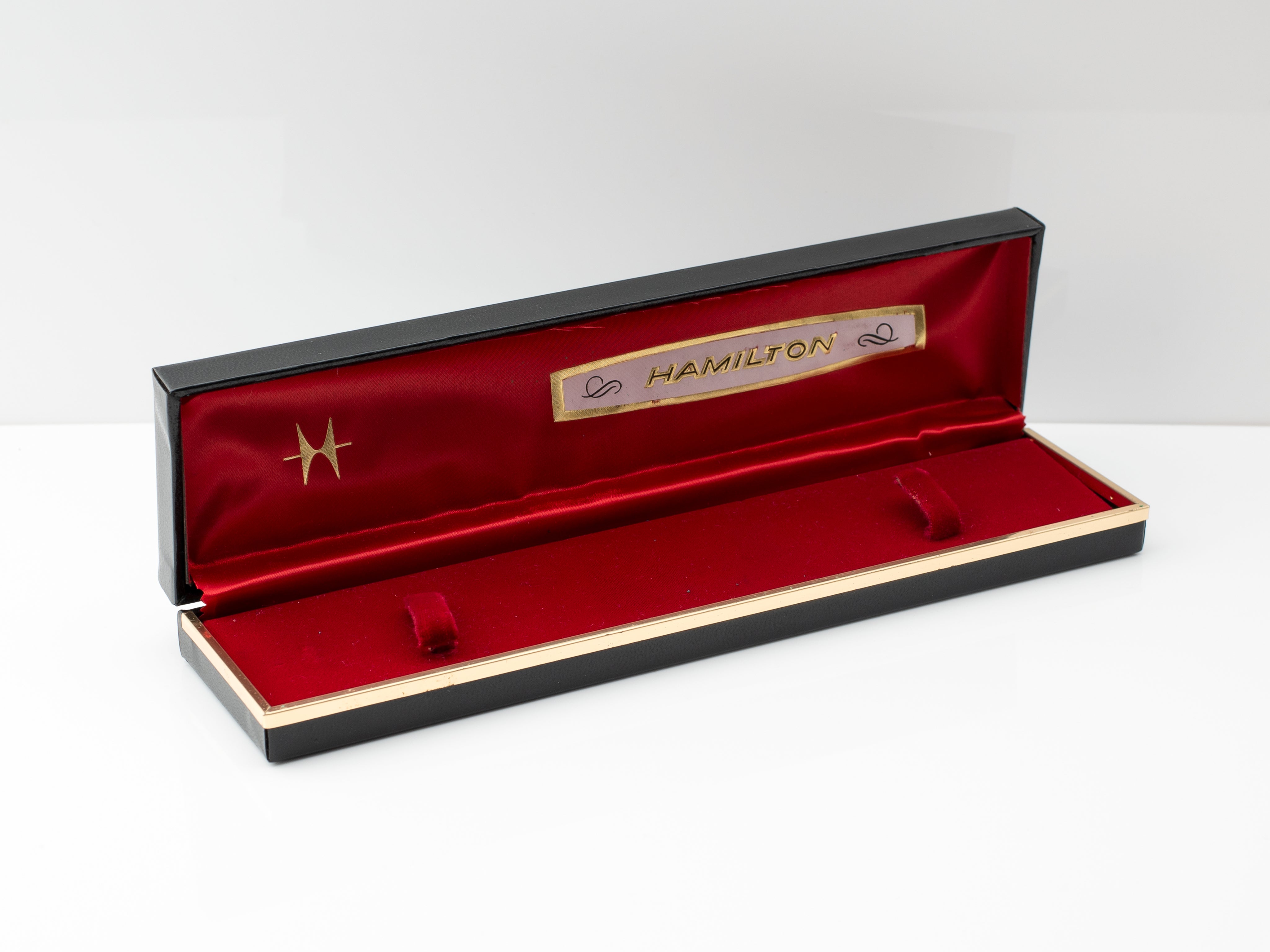 Hamilton Long Flat Padded Faux Leather Inner & Outer Box Circa 1970s