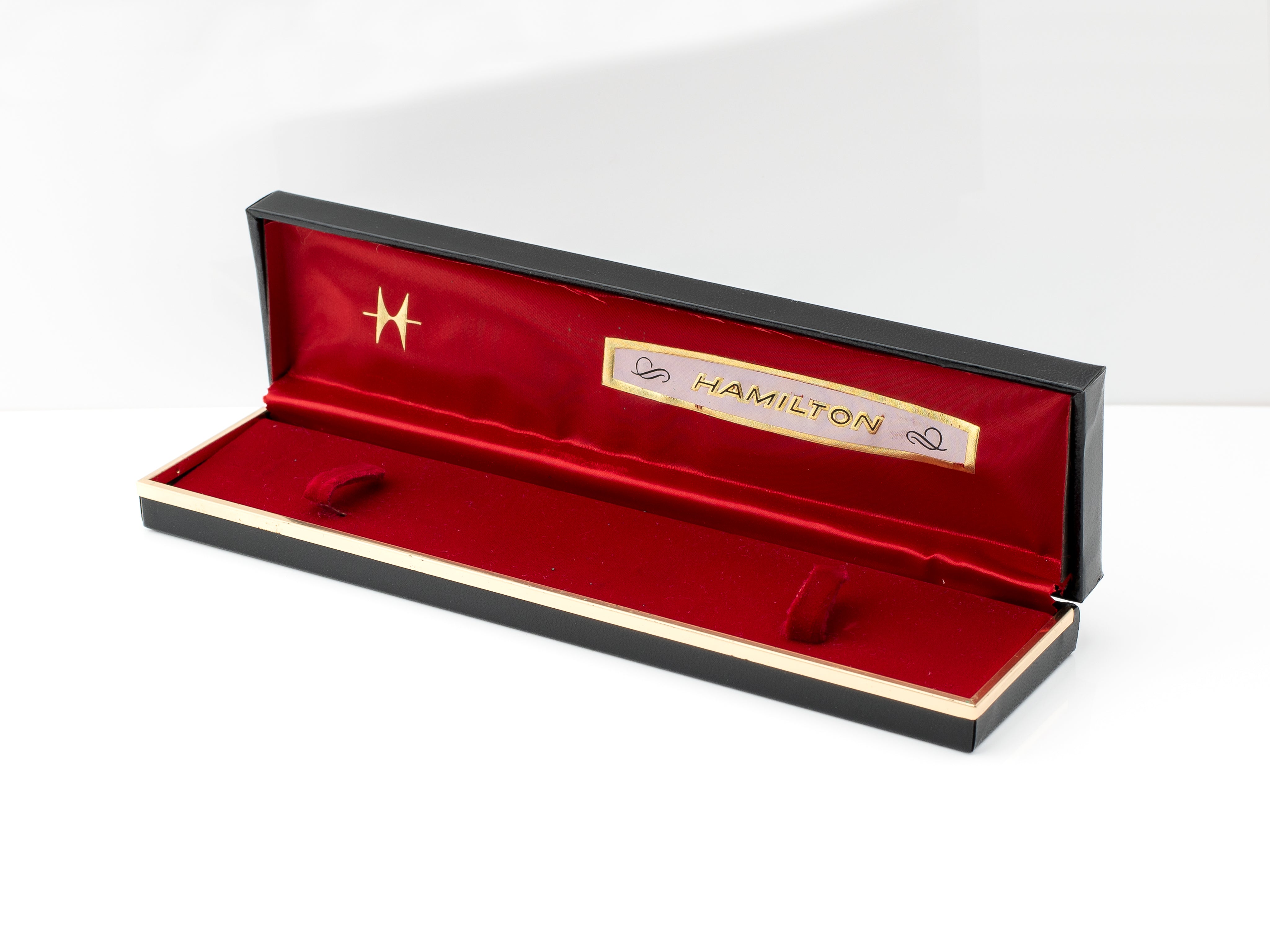 Hamilton Long Flat Padded Faux Leather Inner & Outer Box Circa 1970s