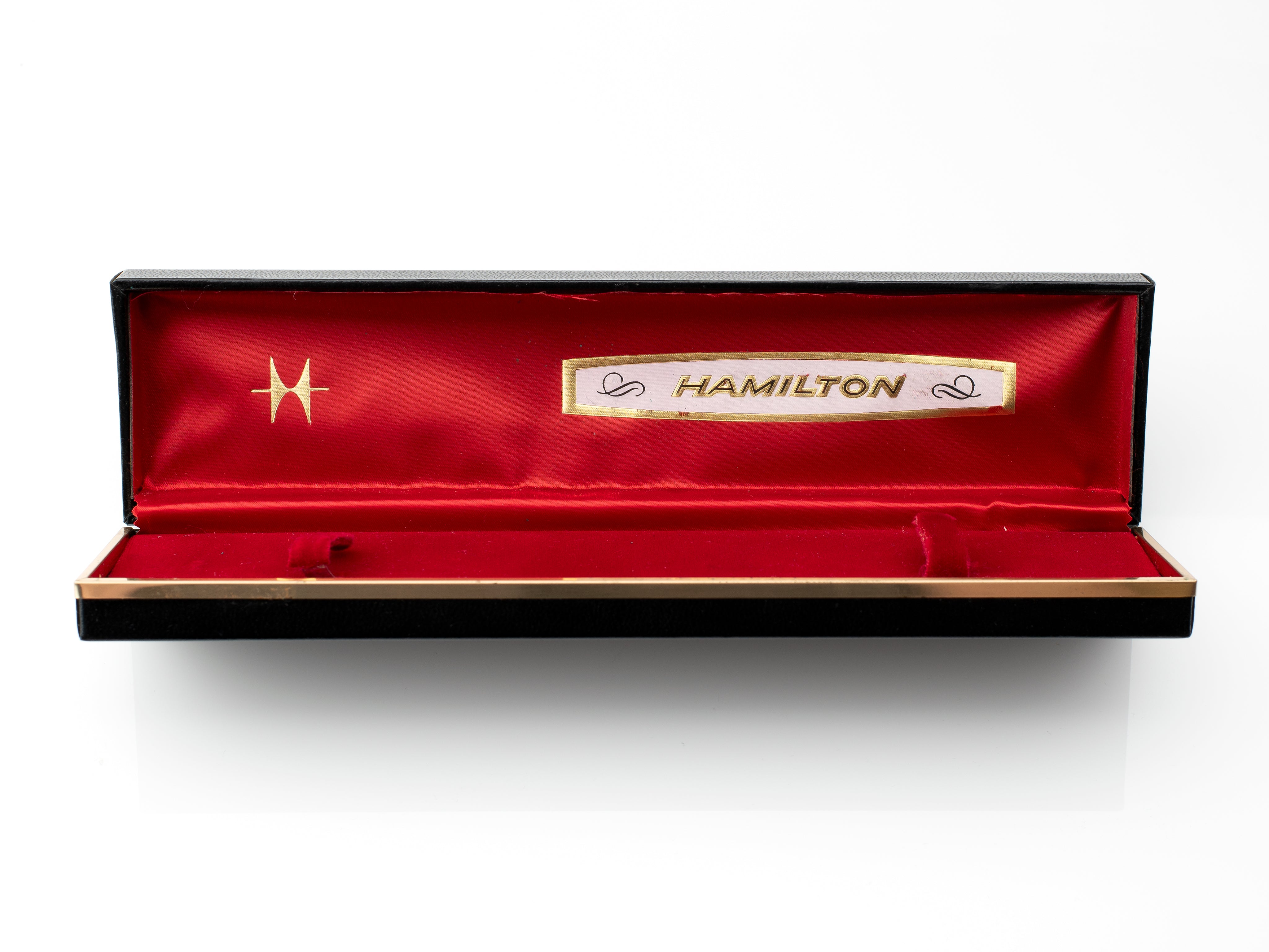 Hamilton Long Flat Padded Faux Leather Inner & Outer Box Circa 1970s