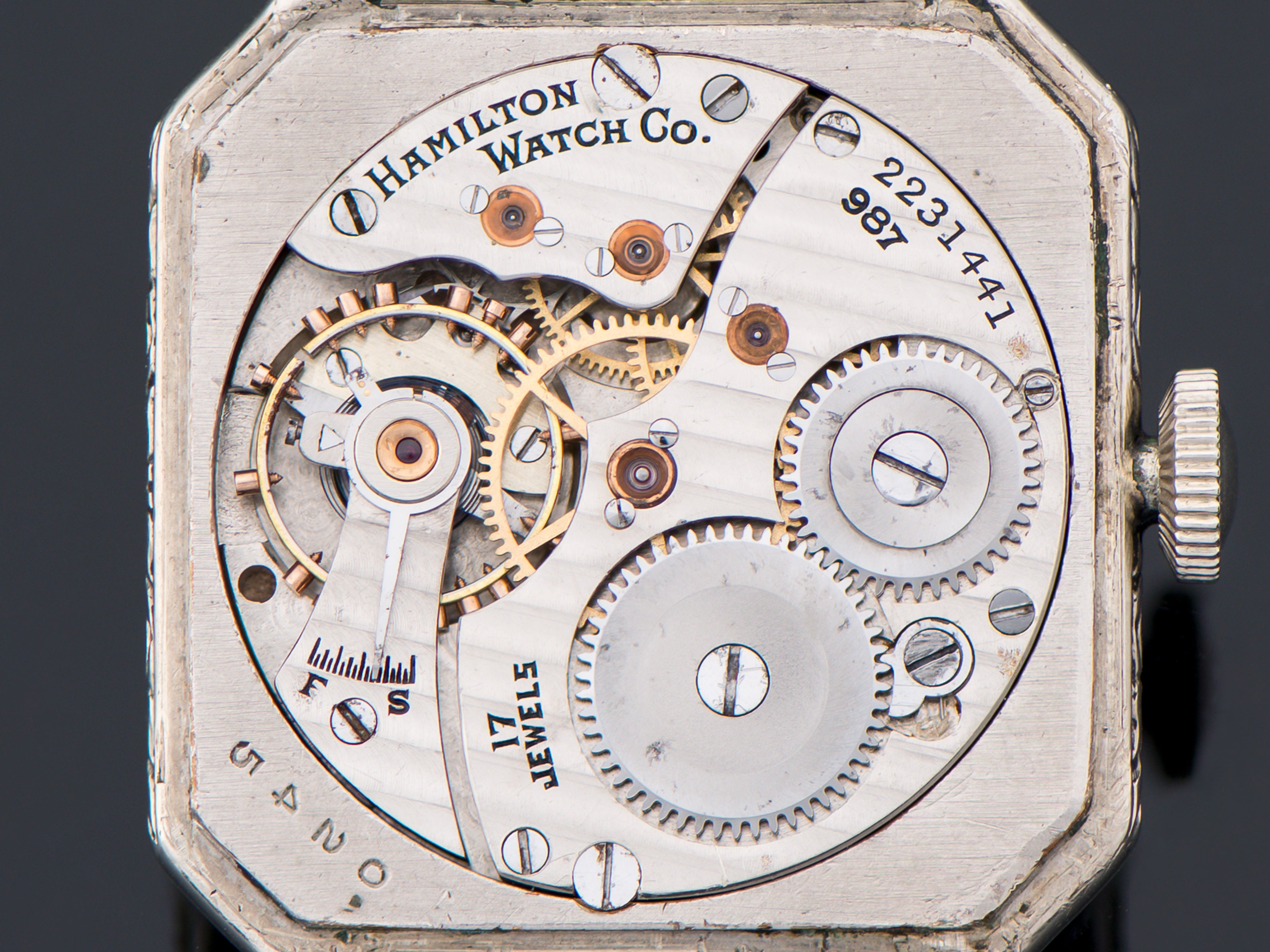 Hamilton Square B Engraved White Gold Filled Watch