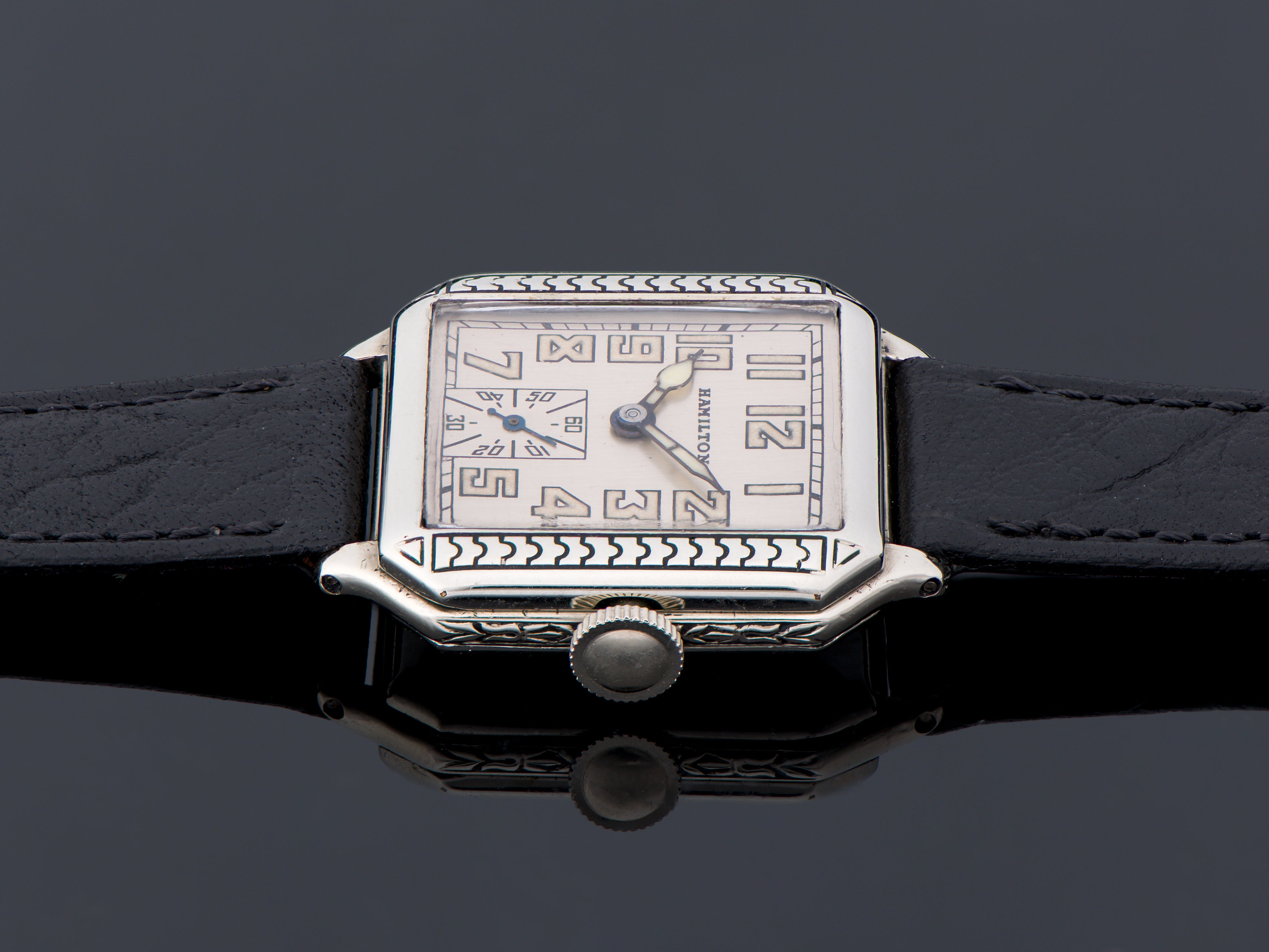 Hamilton Square B Engraved White Gold Filled Watch