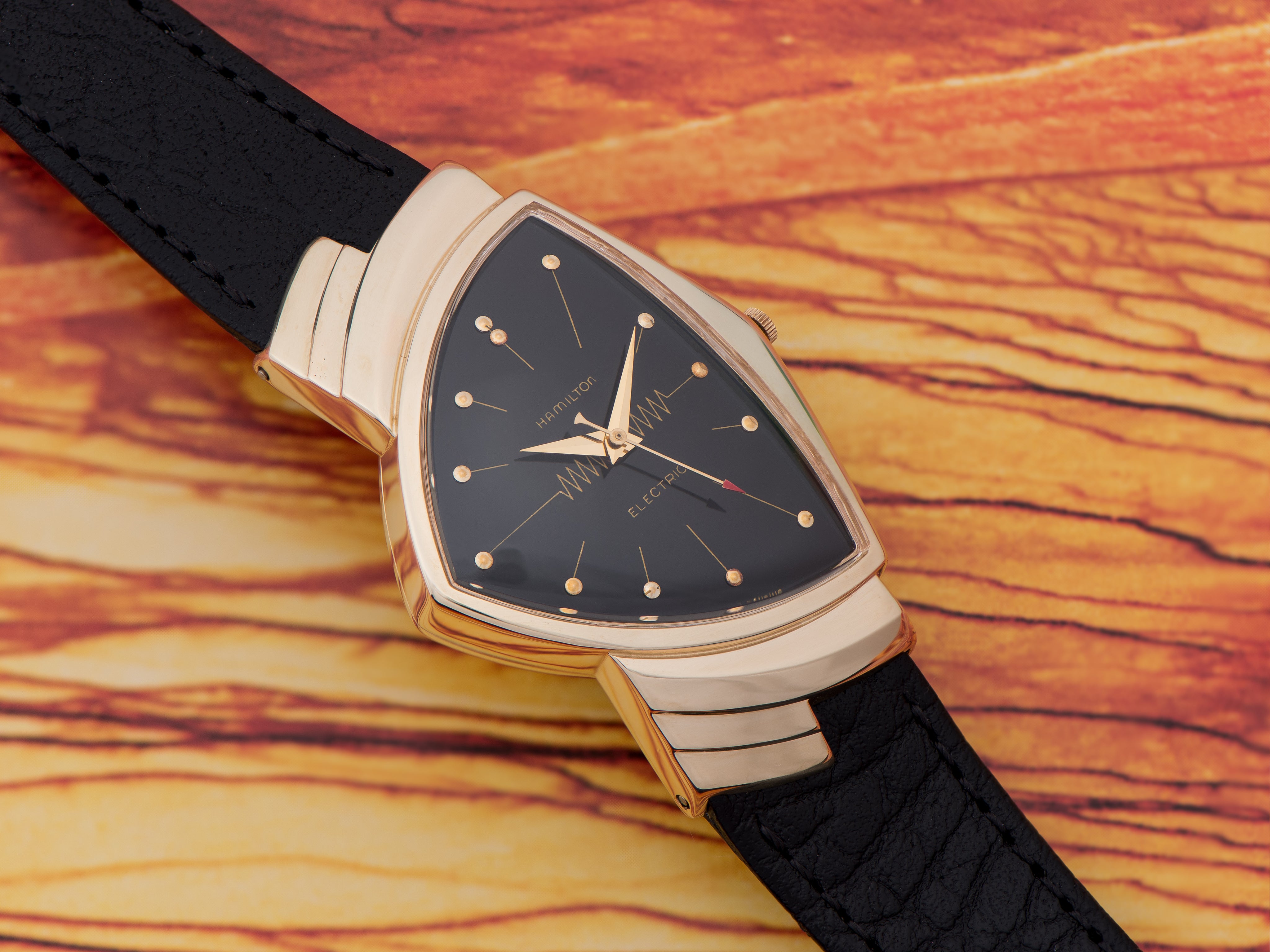 Hamilton Electric Ventura 14K Gold Black Dial Watch