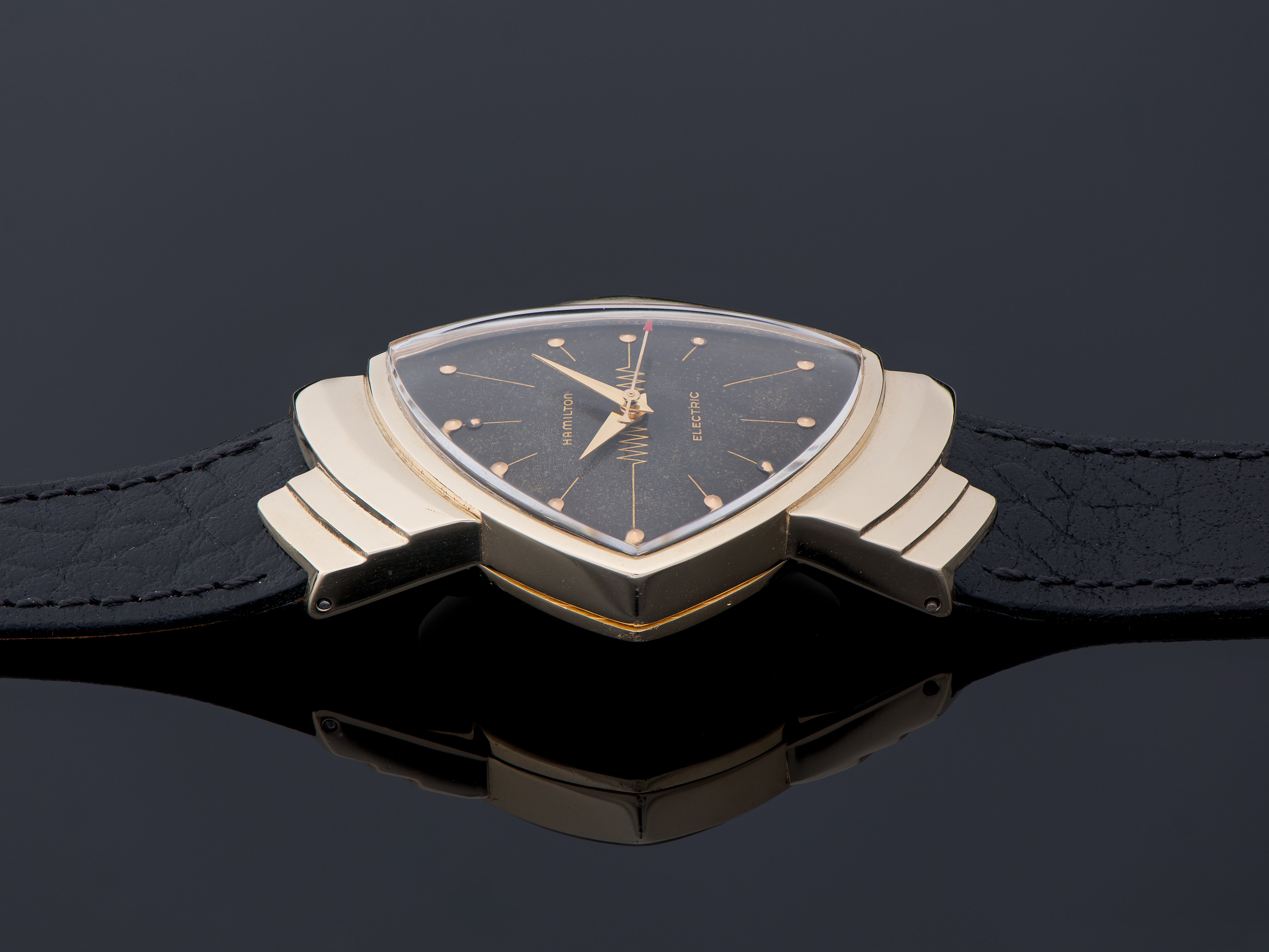Hamilton Electric Ventura 14K Gold Watch Original Finish Black Dial